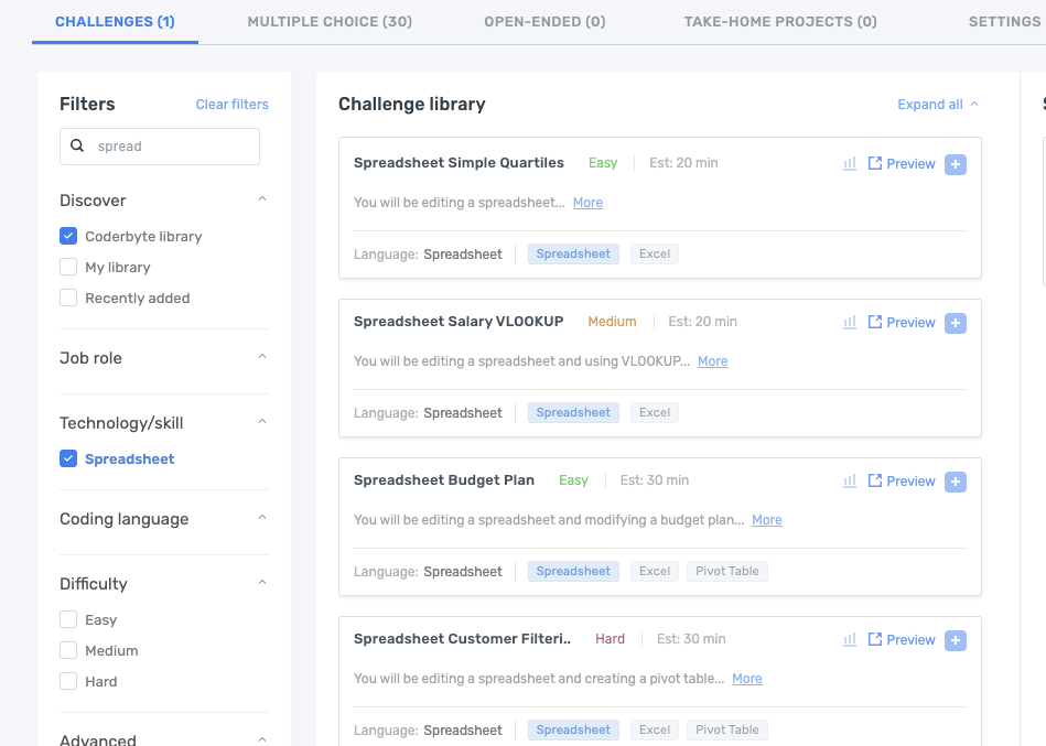 Select the right spreadsheet challenges for your Assessment