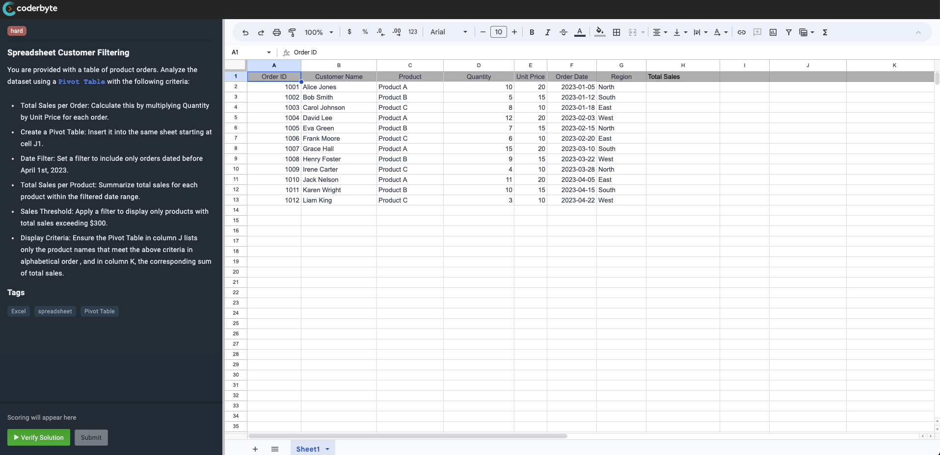 Select the right spreadsheet challenges for your Assessment