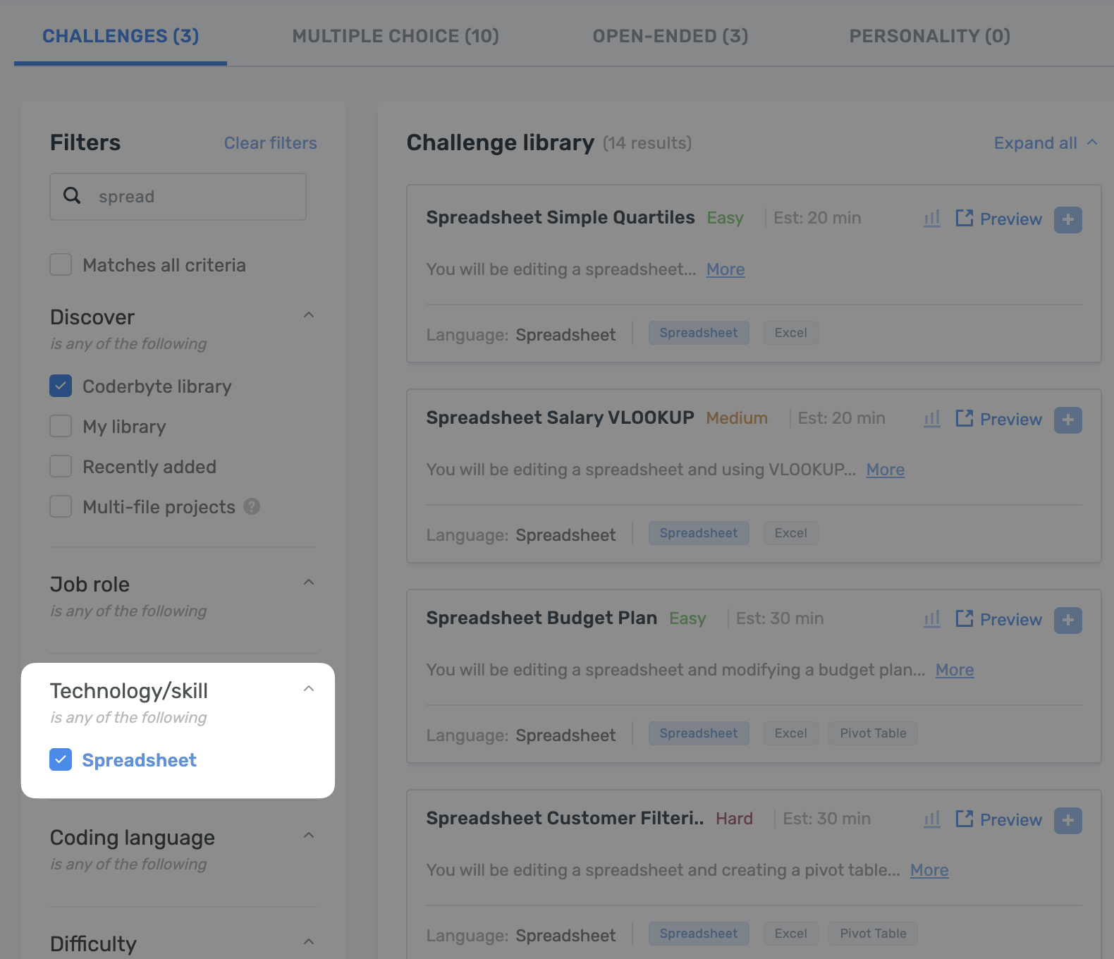 Select the right spreadsheet challenges for your Assessment