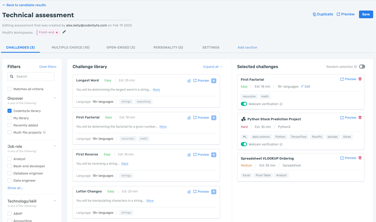 Select the right code challenges for your Assessment