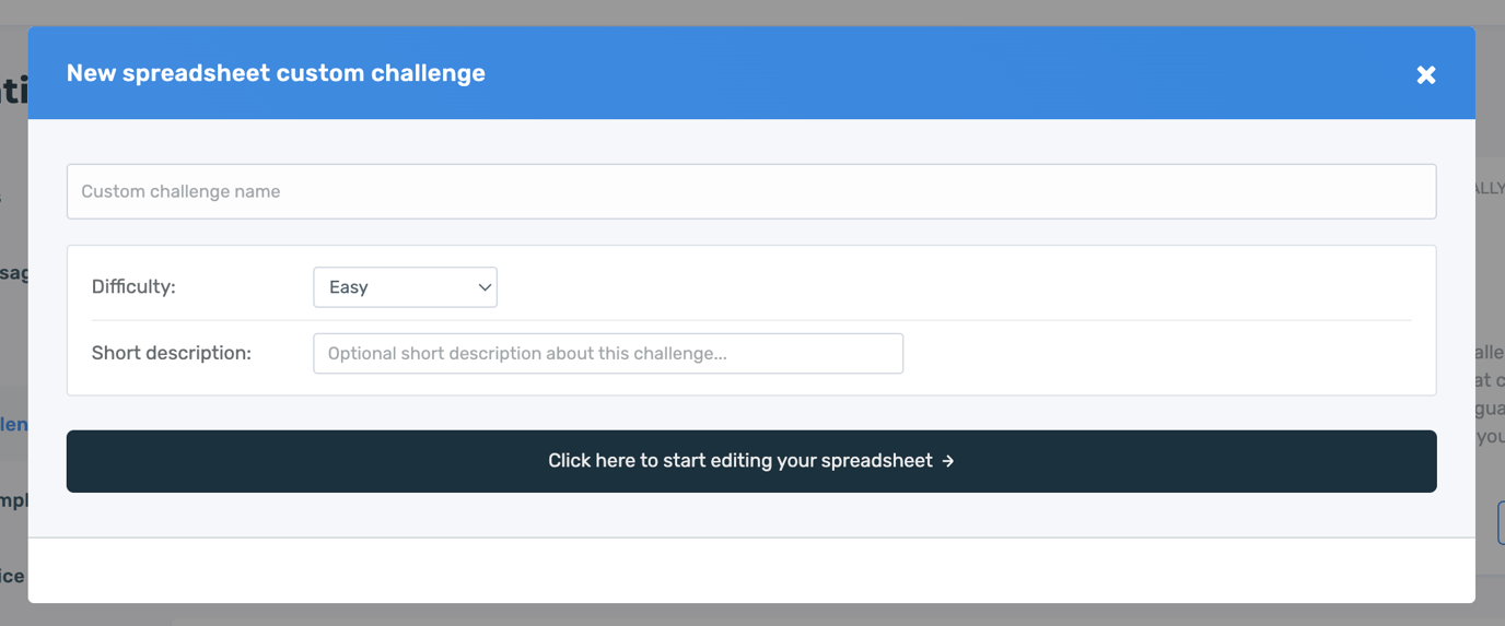 Create custom spreadsheet challenges