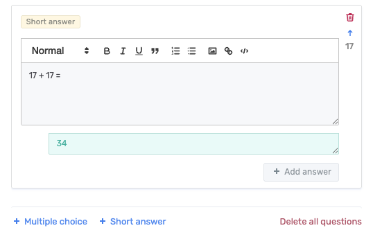 Custom multiple choice, short answer, and free-form questions