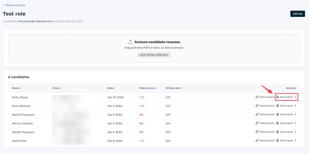 Resume grading report overview