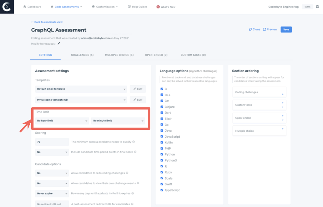 Set time limit for code assessments