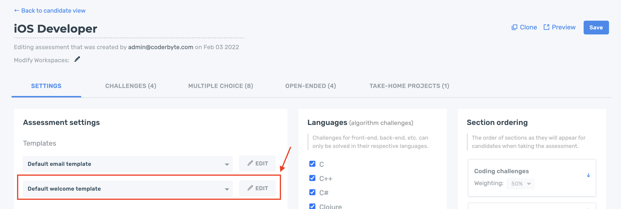 Custom welcome screen templates