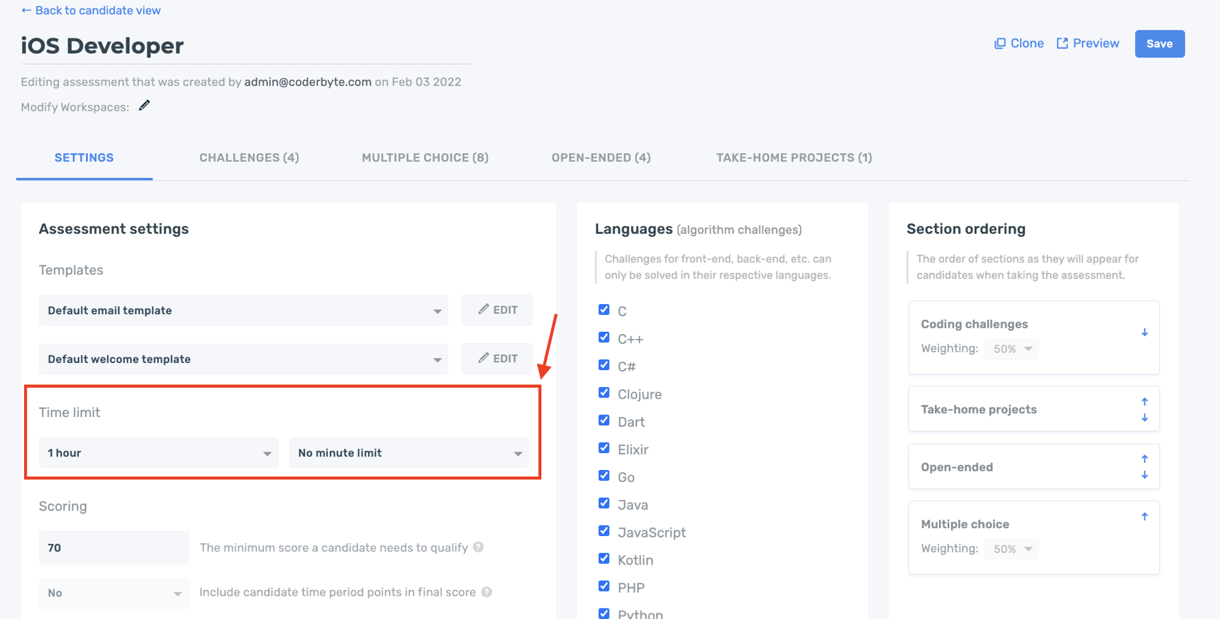 Set time limit for Assessments