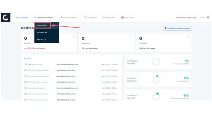 Create a code screening assessment